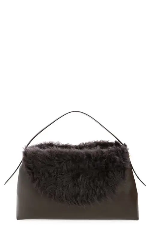 TOTEME T-lock Leather & Shearling Top Handle Bag - Bark