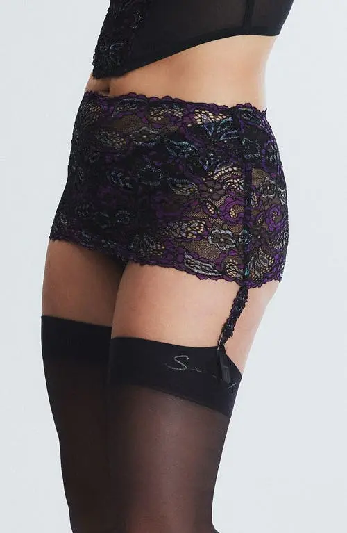 Savage X Fenty Romantic Corded Lace Garter Belt In Black Caviar/ Purple  Metallic - 50% Off | Editorialist