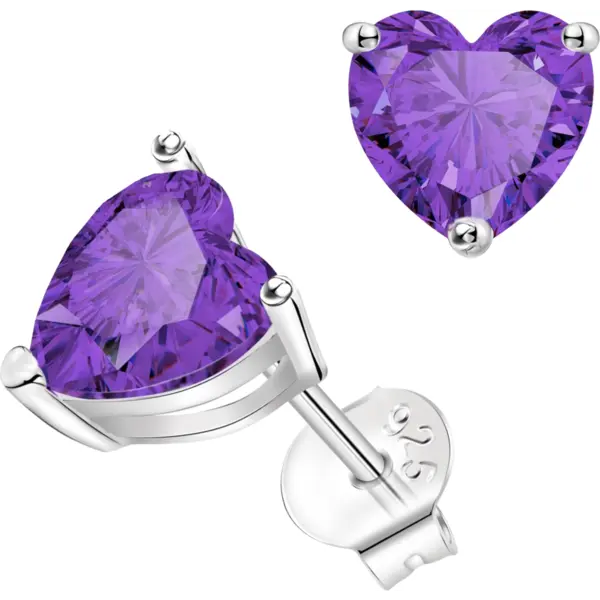 DONATELLO GIAN 925 Sterling Amethyst Heart Stud Earrings - Silver