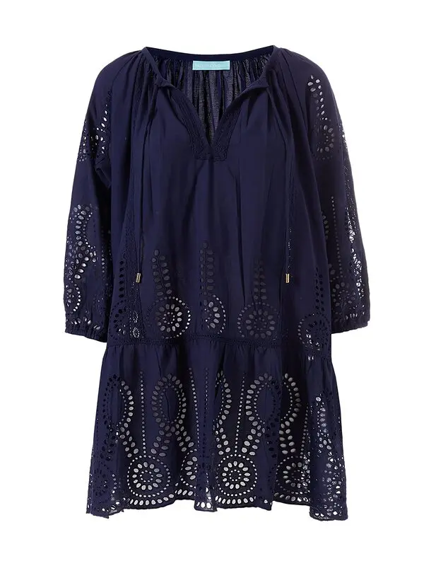 Melissa Odabash Ashley Eyelet Cotton Cover-up Minidress - Navy