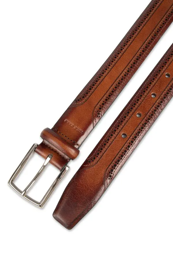 Cole Haan Brogue Leather Belt - Tan