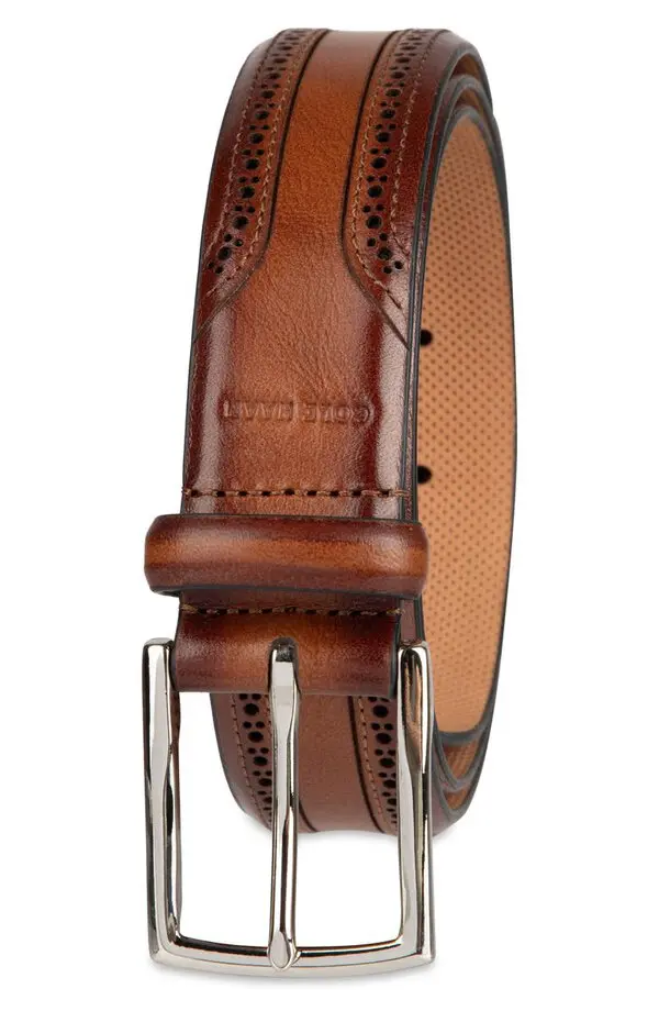 Cole Haan Brogue Leather Belt - Tan