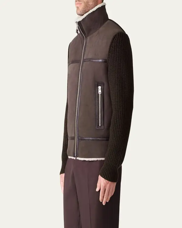 Mackage Jonathan Mixed-media Shearling Jacket - Coffee-nat