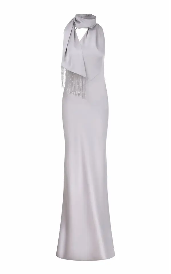 asymmetric scarf-detail maxi dress Asymmetric Scarf-Detail Midaxi Dress in Chocolate Brown - 8