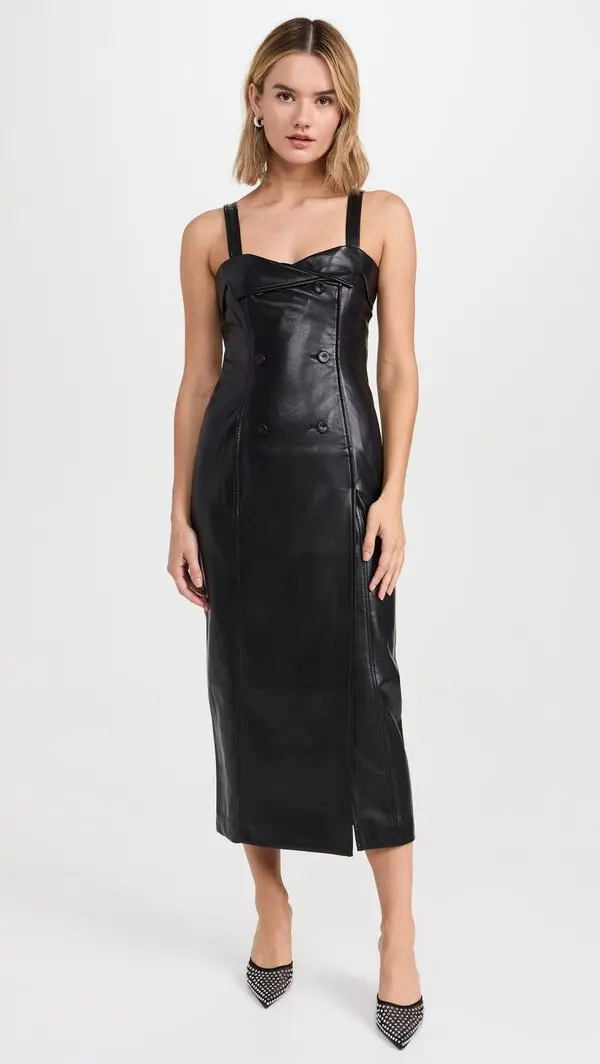 slim fit dress slacks Annora Faux Leather Maxi Dress