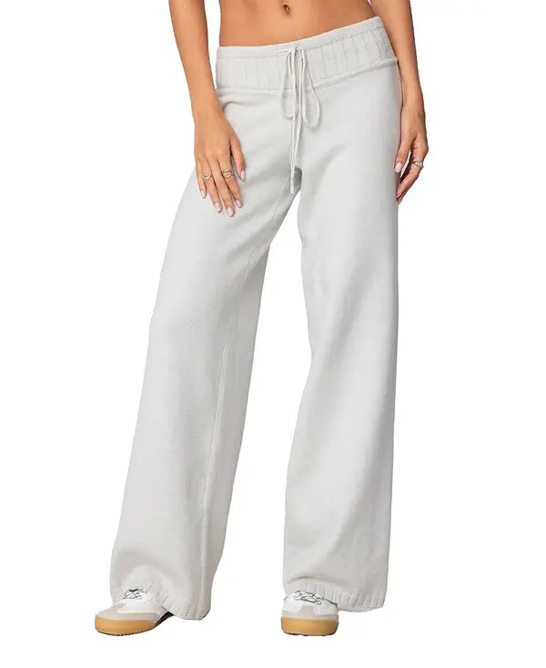 EDIKTED Russell Straight Leg Knit Pants - Light Gray