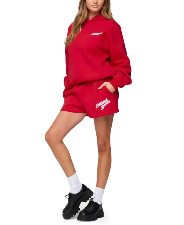 EDIKTED Sporty Sweat Shorts - Red