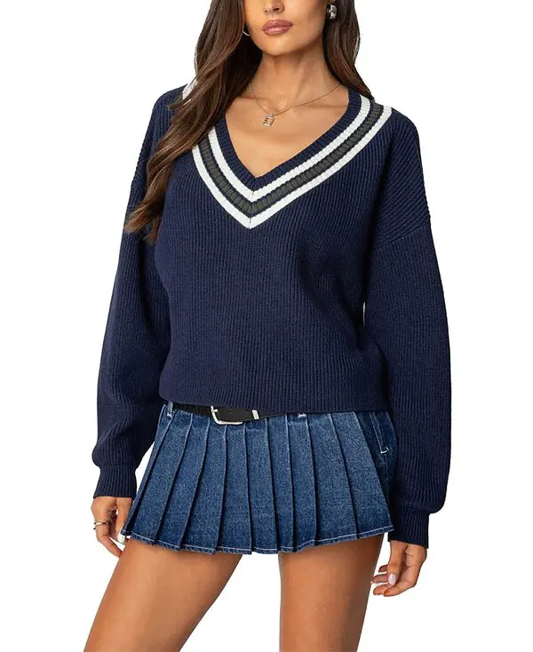 EDIKTED Lauryl V Neck Sweater - Navy