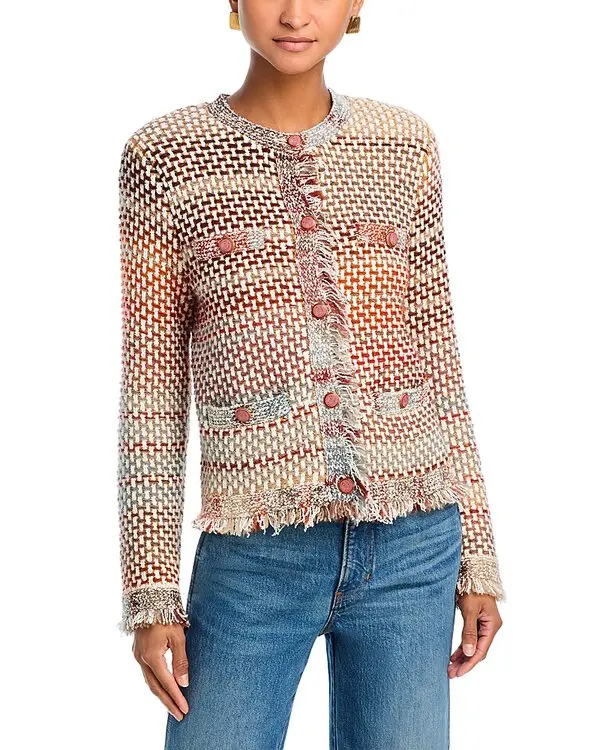 Veronica Beard Sariyah Fringe Knit Jacket - Red Multi