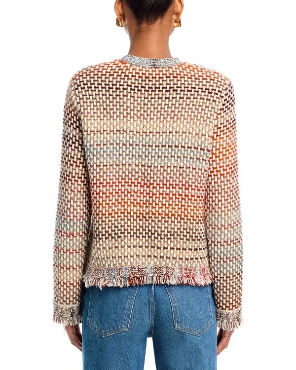 Veronica Beard Sariyah Fringe Knit Jacket - Red Multi