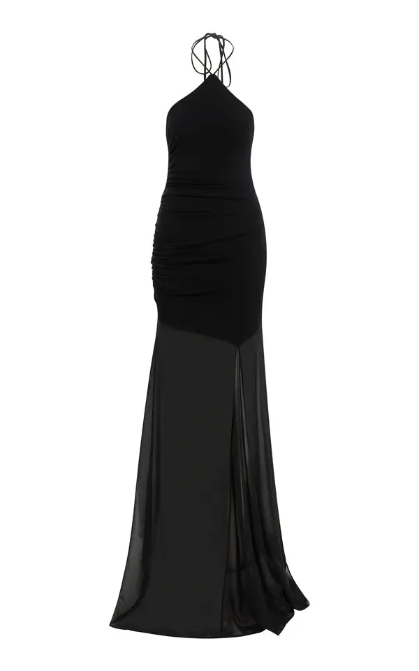 Ila Lara Chiffon-Paneled Jersey Maxi Dress - Black | Editorialist