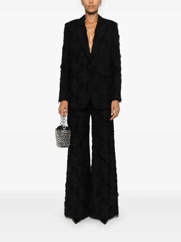 NISSA Patterned Jacquard Wide Leg Trousers - Black