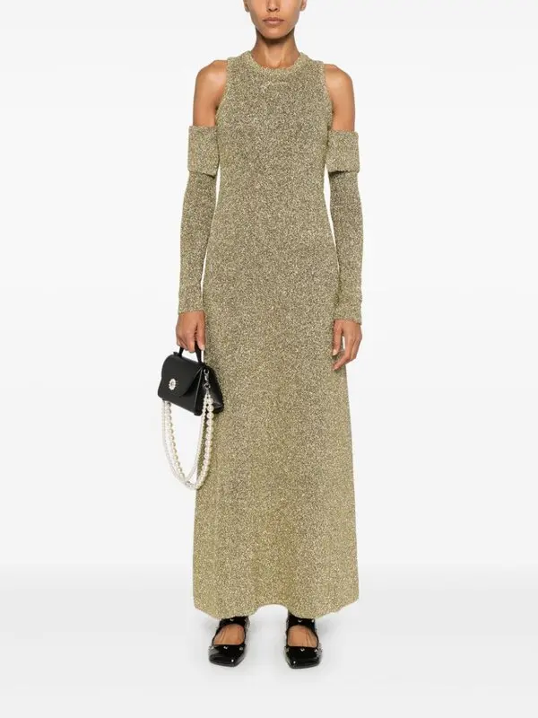 Ganni Cold-Shoulder Maxi Dress In Gold - 62% Off | Editorialist