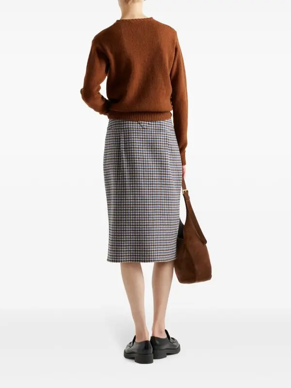 Prada Wool Checked Midi Skirt