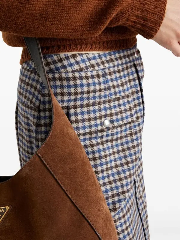 Prada Wool Checked Midi Skirt