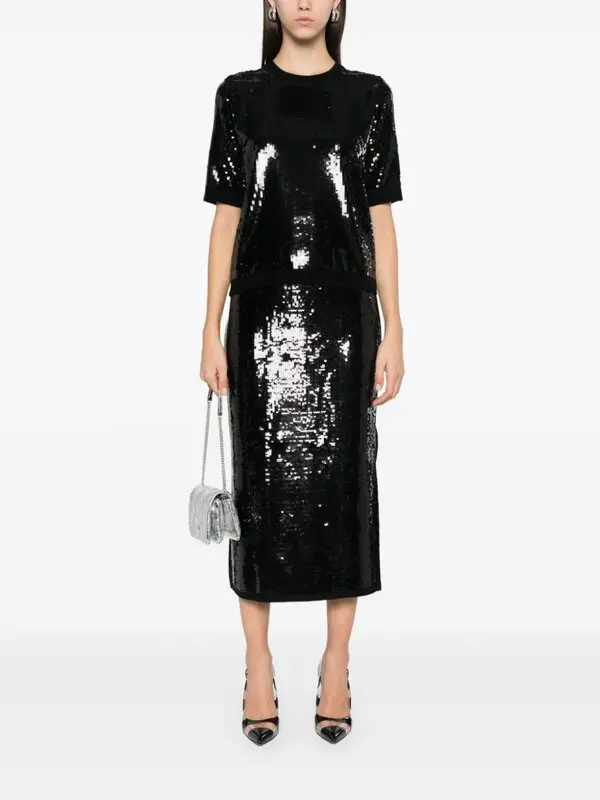 TWINSET Sequinned Midi Skirt - Black