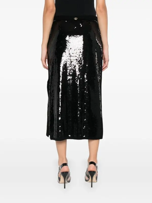 TWINSET Sequinned Midi Skirt - Black