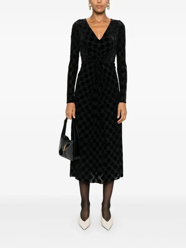NISSA Polka-dot Velvet Midi Dress