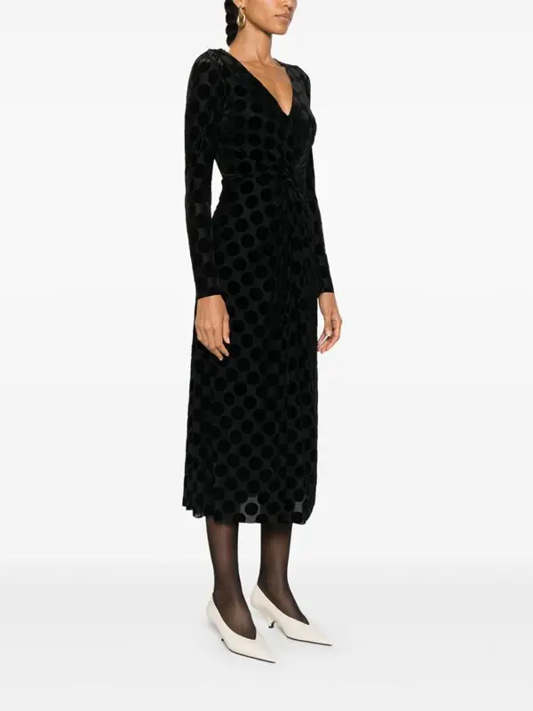 NISSA Polka-dot Velvet Midi Dress