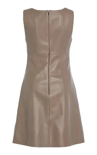 knee length dresses for ladies Taupe Multi Colorblock Faux Leather Pleated Hem Dress main image 1