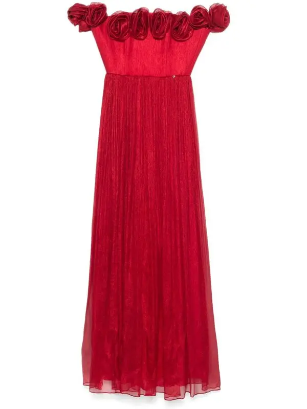 Nissa Floral-Appliqu Silk Maxi Dress - Red | Editorialist
