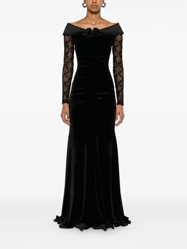 NISSA Lace Insert Velvet Maxi Dress