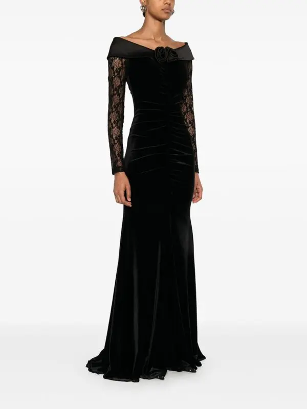 NISSA Lace Insert Velvet Maxi Dress