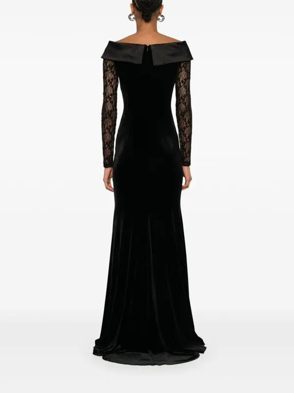 NISSA Lace Insert Velvet Maxi Dress