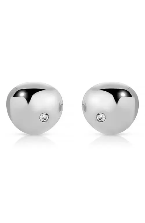 Ettika Polished Pebble Cubic Zirconia Stud Earrings - Rhodium