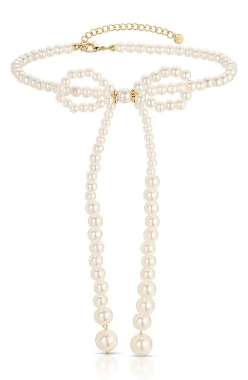 Ettika Faux Pearl Bow Choker Necklace - Gold