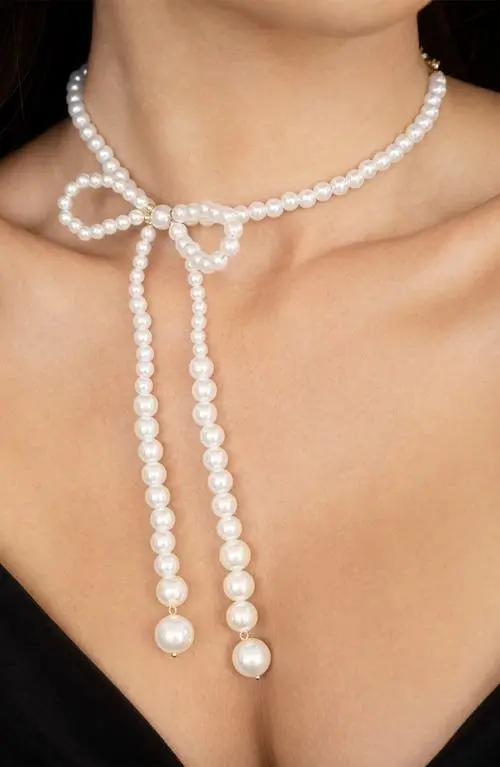 Ettika Faux Pearl Bow Choker Necklace