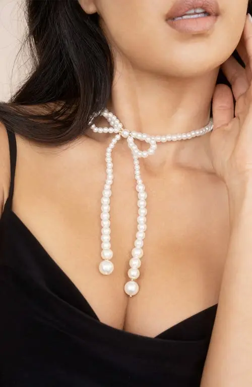 Ettika Faux Pearl Bow Choker Necklace