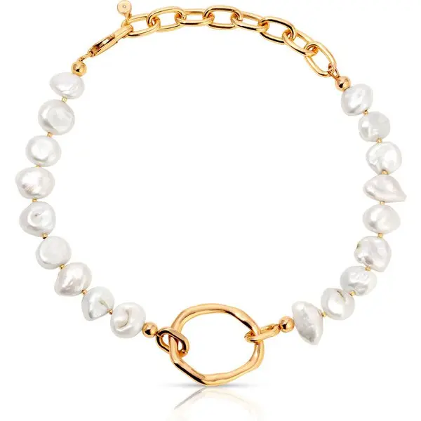Ettika Cultured Freshwater Pearl Choker Necklace - Gold