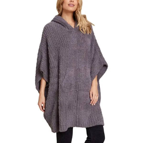 Barefoot Dreams Cozychic® Ribbed Hooded Poncho - Carbon