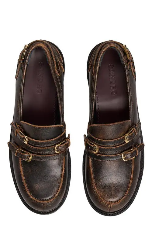 Sandro Distressed Leather Loafers