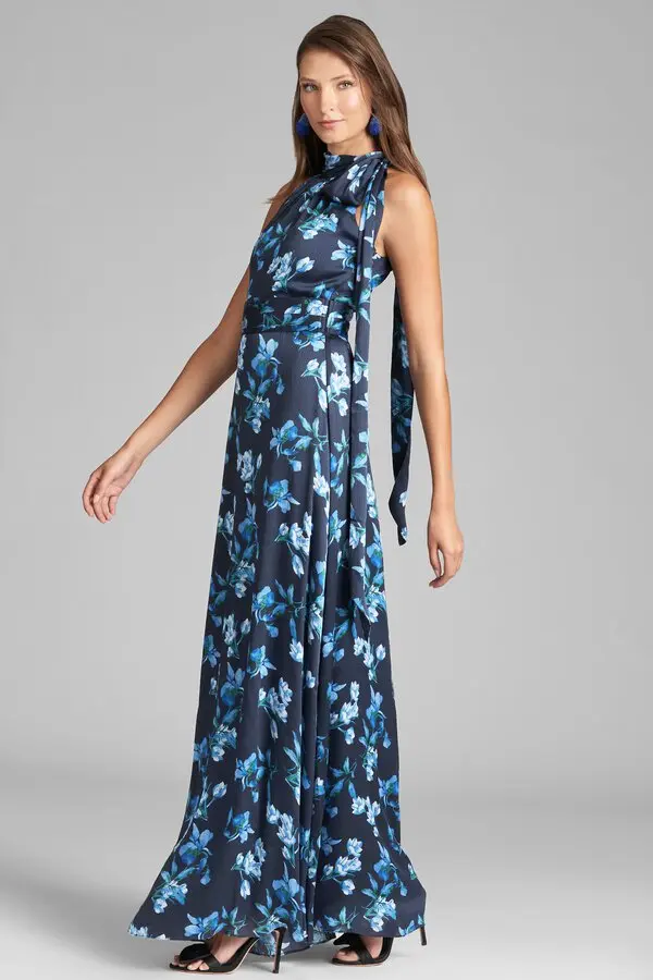 Sachin & Babi Kayla Printed Gown With Tie Neck