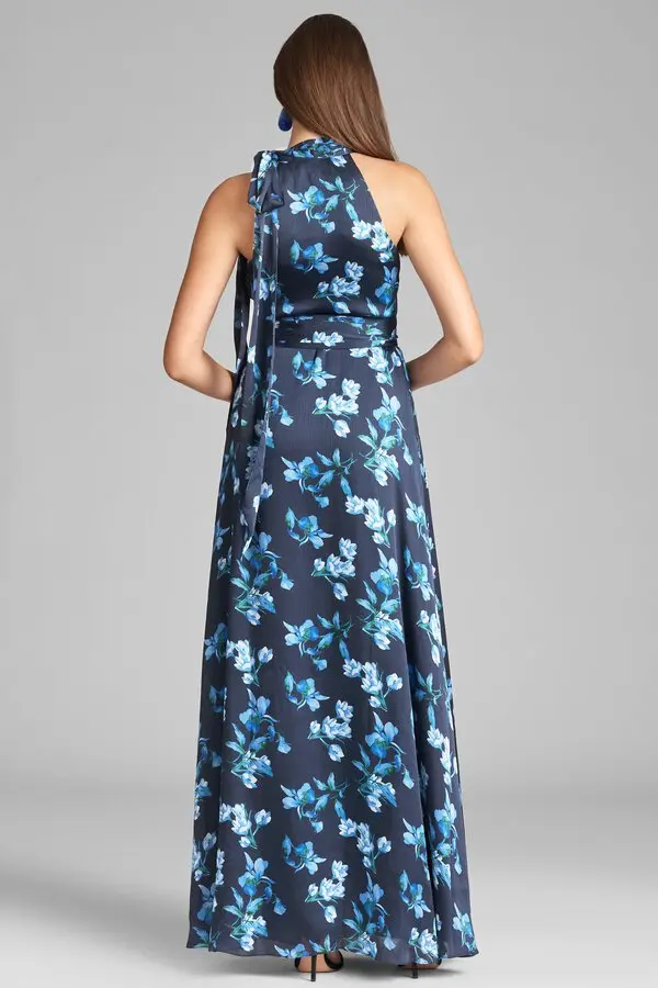 Sachin & Babi Kayla Printed Gown With Tie Neck