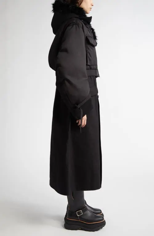 Sacai Spiewak Mixed Media Layered Down Coat In Black - 65% Off