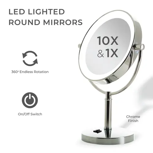 ZADRO Laguna Lighted Makeup Mirror With 10x/1x Magnifications - Chrome