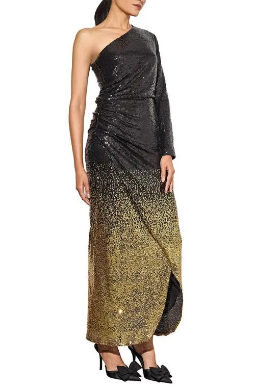 Ming Wang Ombré Sequin One-shoulder Gown