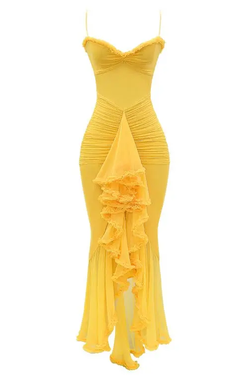 House Of Cb Gabbi Ruffle Mesh High-Low Cocktail Dress - Yellow |  Editorialist