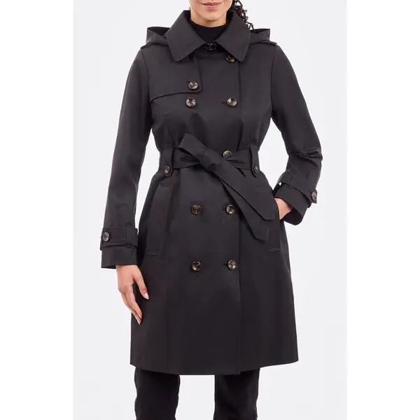 London Fog Cotton Blend Trench Coat - Black