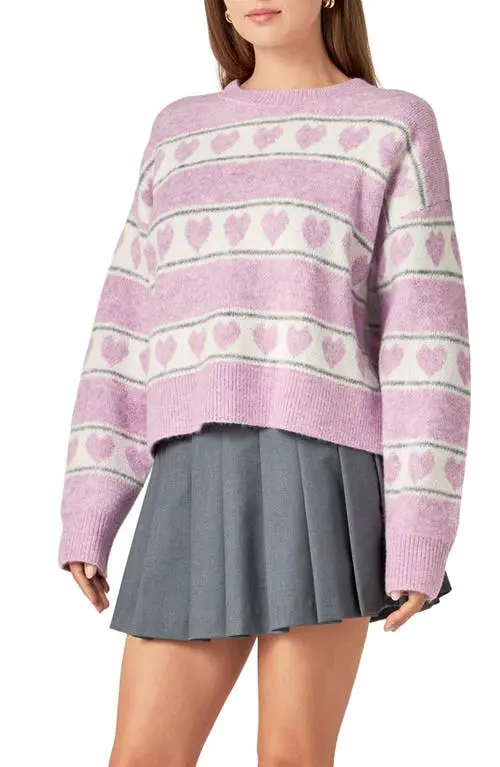English Factory Heart Striped Crewneck Sweater
