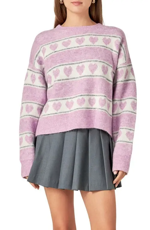 English Factory Heart Striped Crewneck Sweater