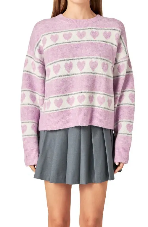 English Factory Heart Striped Crewneck Sweater - Pink
