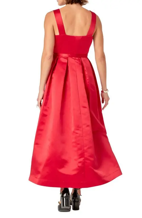 English Factory Pleated Belted Midi Dress - Red