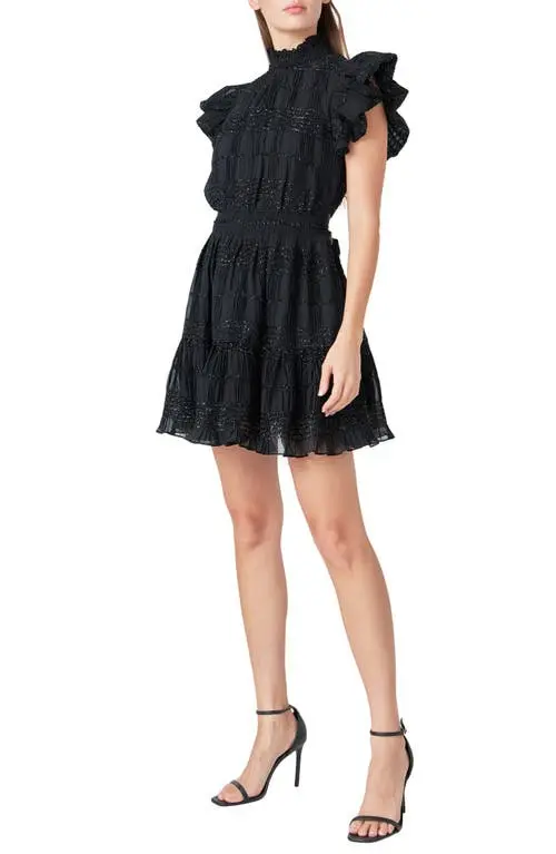 Endless Rose Metallic Ruffle Smocked Chiffon Mini Dress