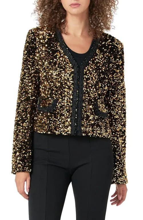 Endless Rose Sequin Padded Shoulder Jacket - Gold