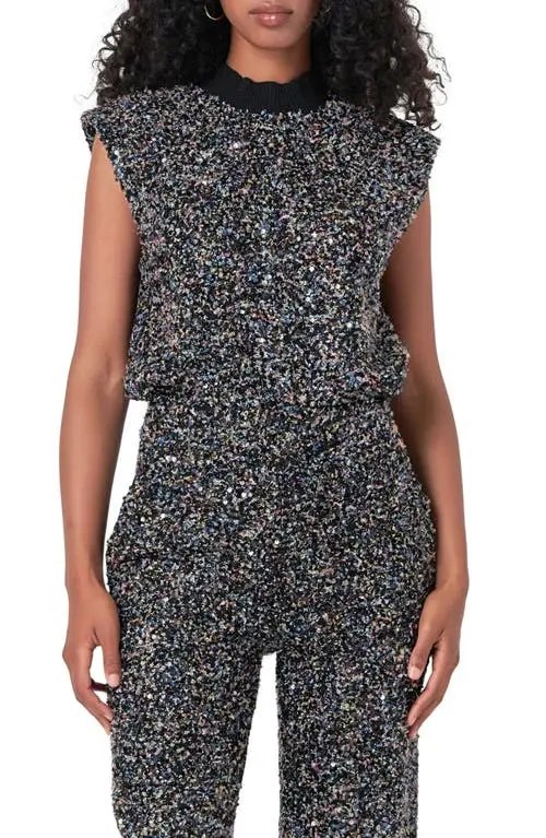 Endless Rose Cap Sleeve Bouclé Tweed Top - Black Multi
