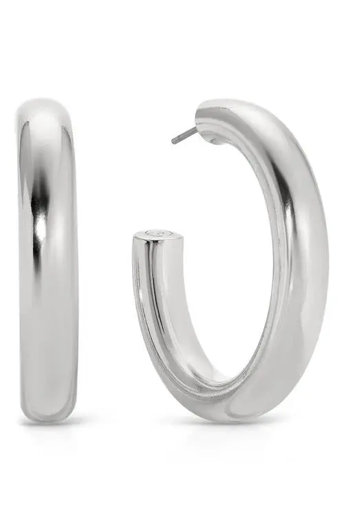 Ettika Medium Thick Hoop Earrings - Rhodium